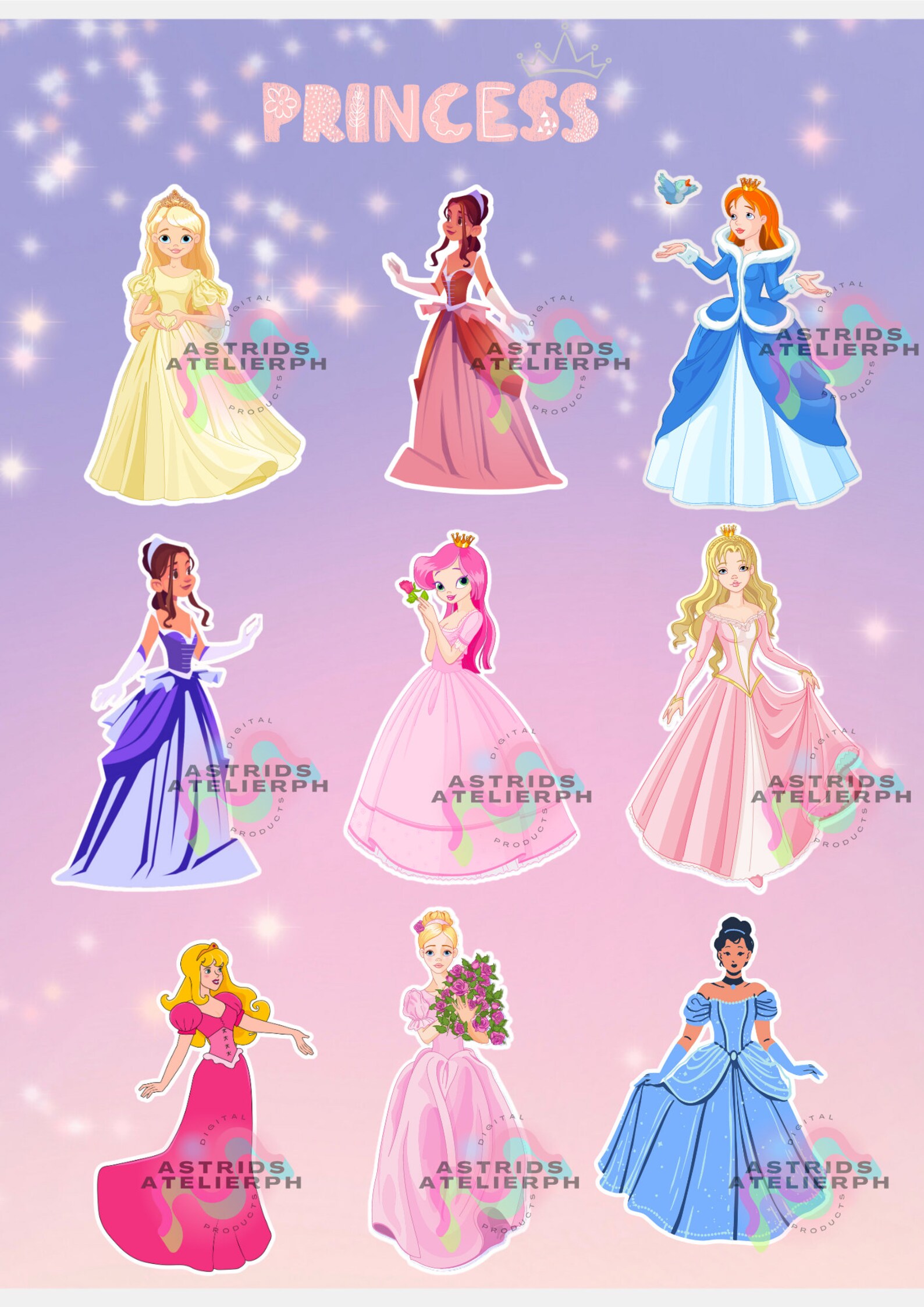 Princess & Fairy Printable Stickers SVG and PNG - Etsy