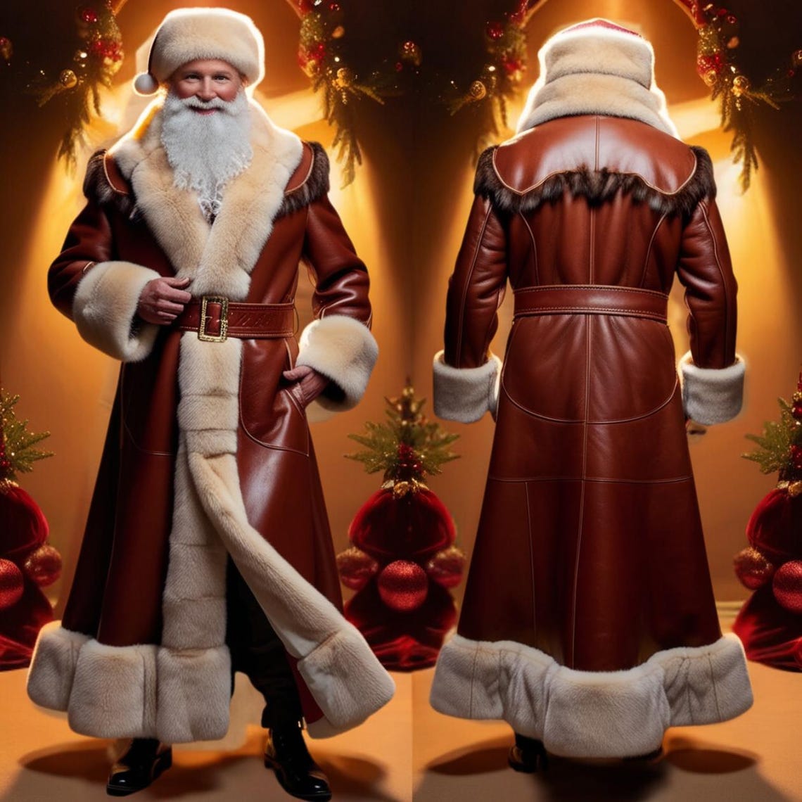 Luxurious Red Santa Claus Coat With Fur Trim/leather Coat/leather ...