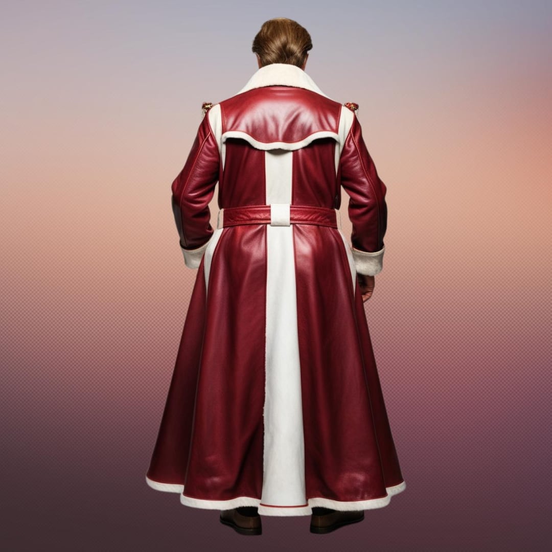 Red Santa Claus Coat With Fur Trim/handmade Leather/santa Clothes/santa ...