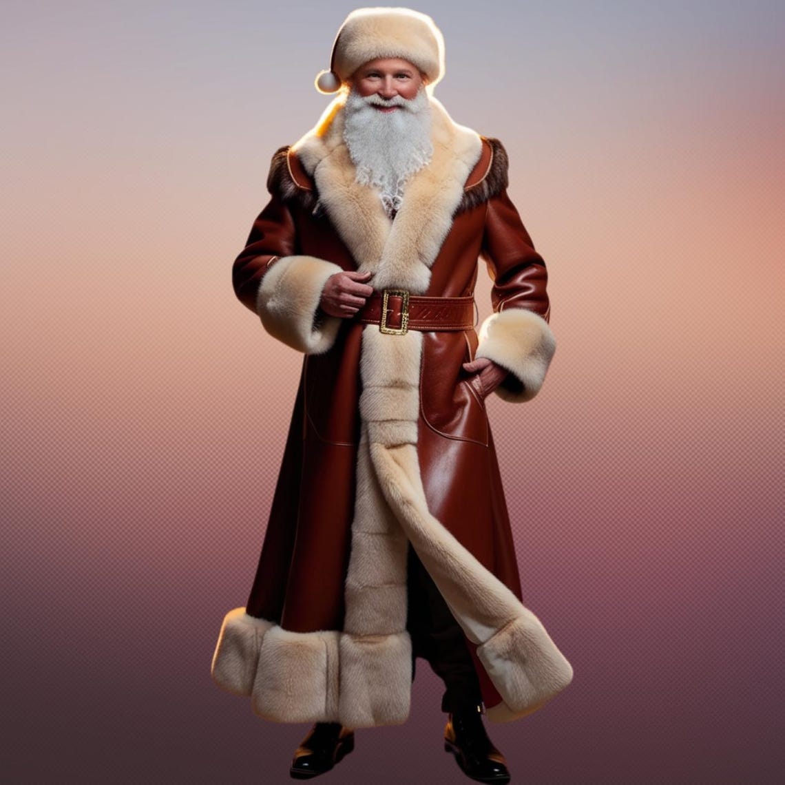 Luxurious Red Santa Claus Coat With Fur Trim/leather Coat/leather ...