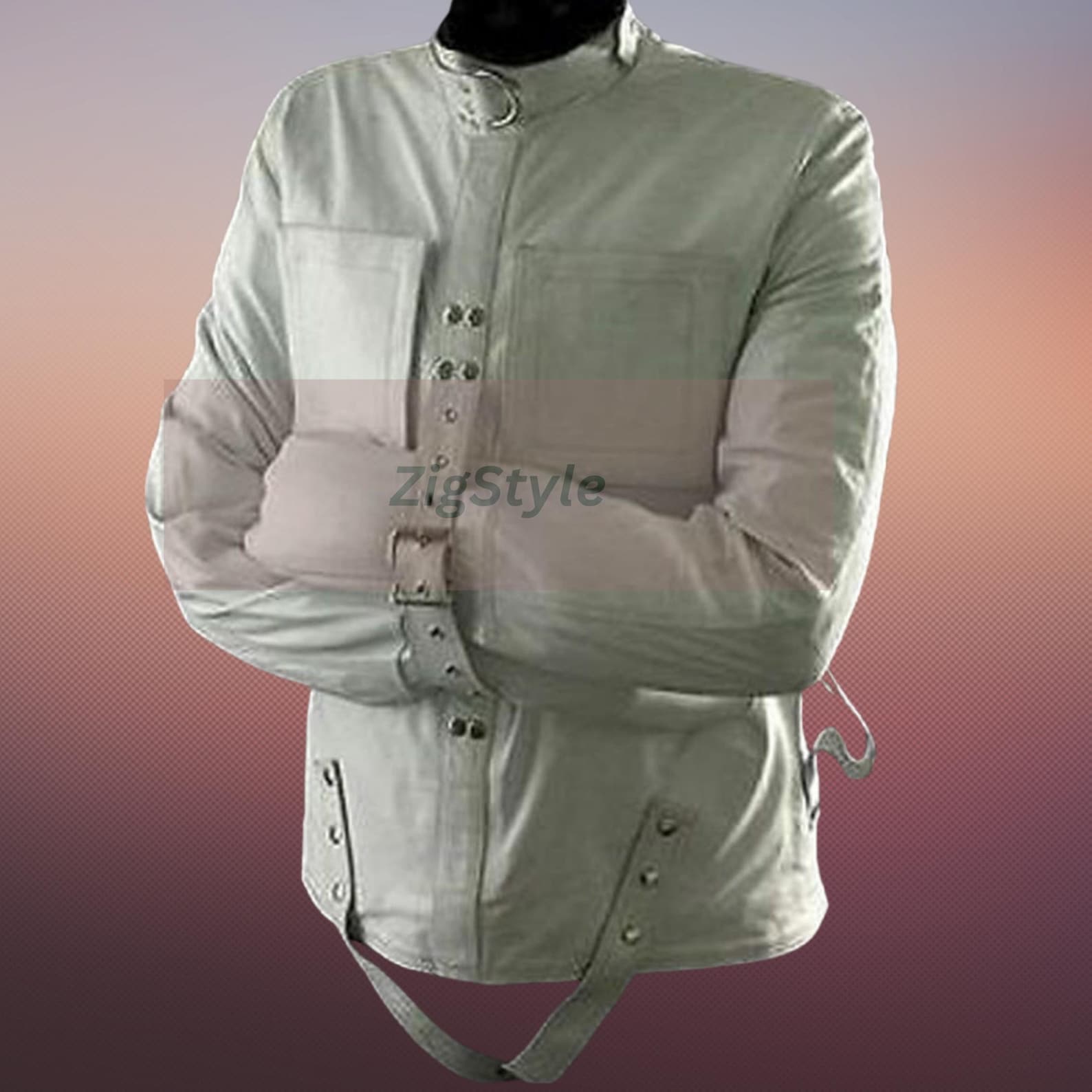 White Leather Strait Jacket - Etsy