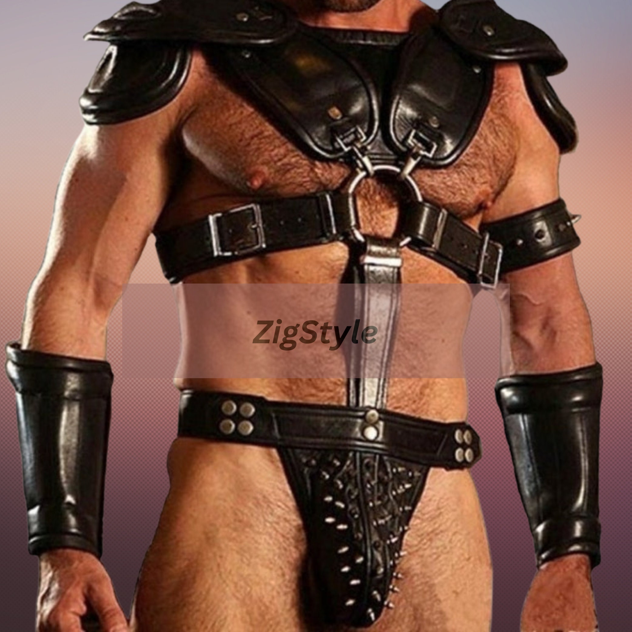 Men's Leather Armor, BDSM Gay Harness, Warrior Armor, Chrome Leather Harness, Men's Body Belt ...