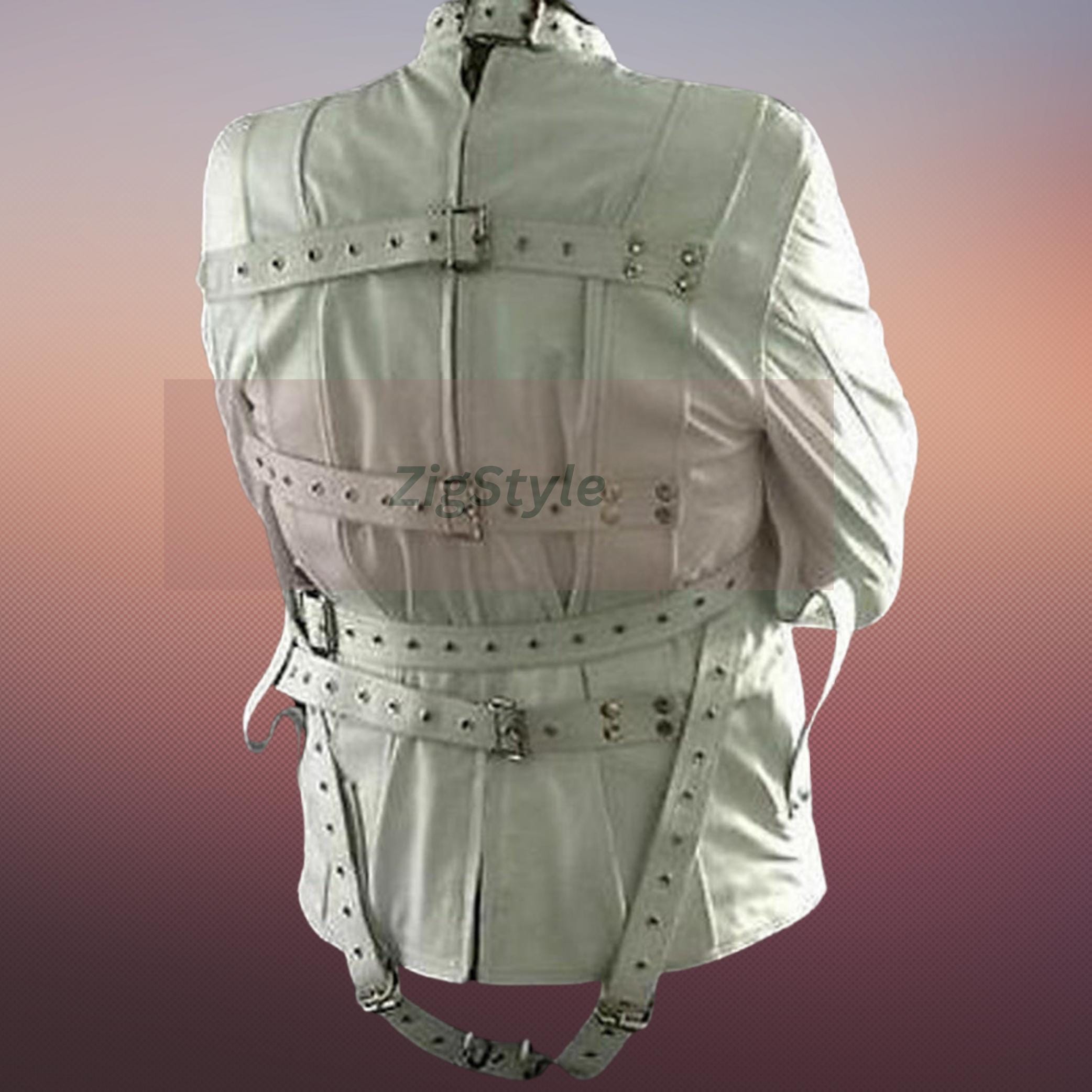 White Leather Strait Jacket - Etsy