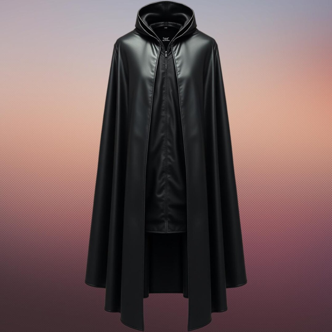 Men's Black Leather Hooded Cloak-leather Cloak-handmade Cloak- - Etsy