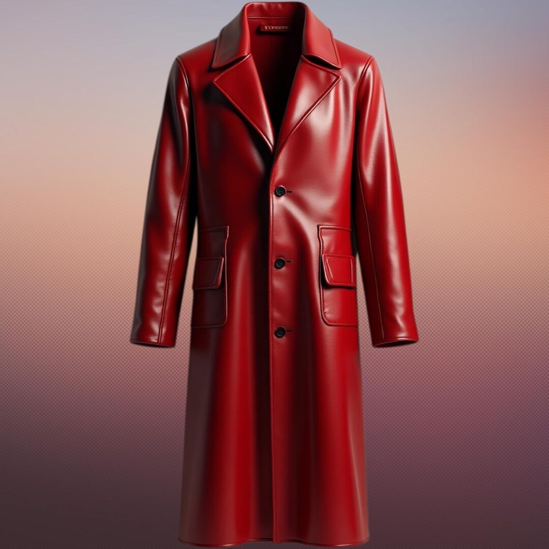 Women's Luxurious Red Leather Trench Coat - Winter Coat - Chic Red ...