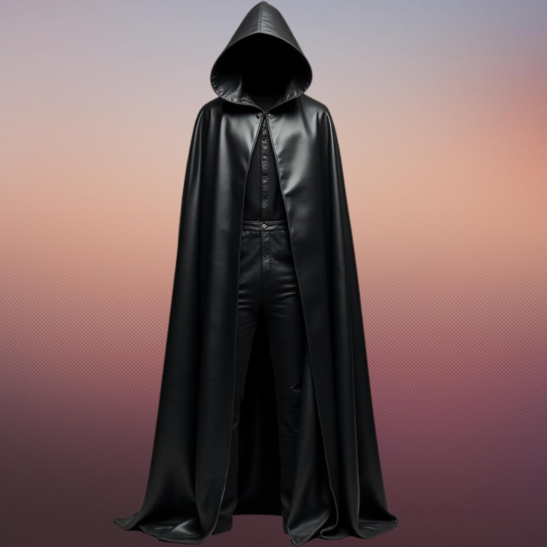 Cosplay Black Hooded Leather Cloak - Full-length Gothic Cloak - Etsy