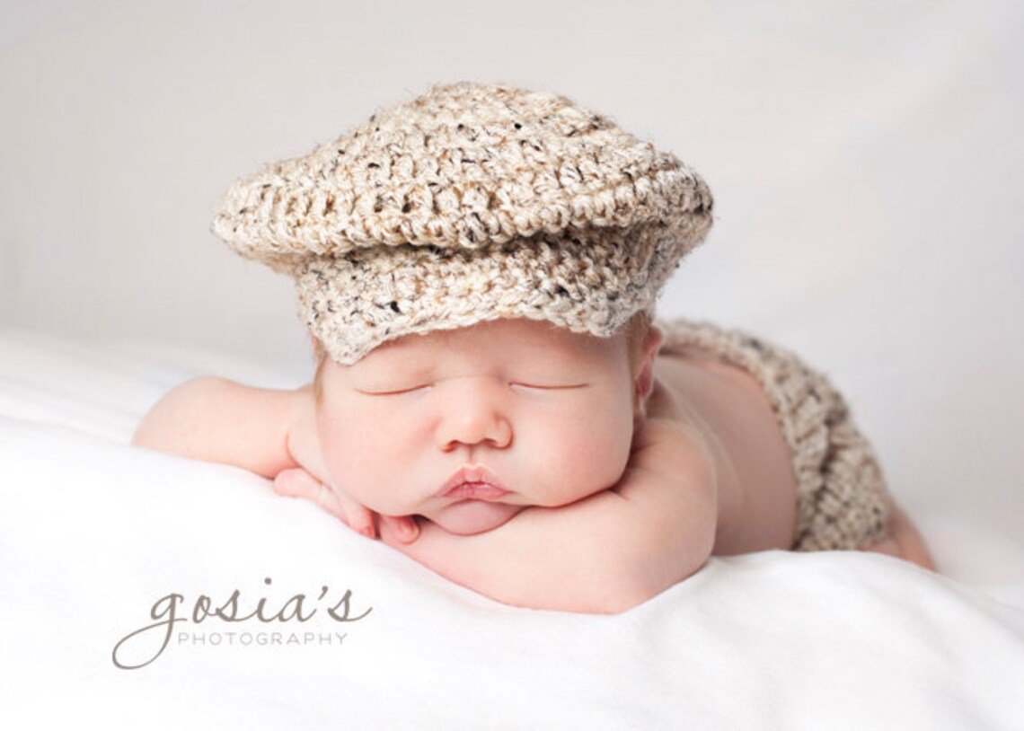 Lil Golfer Cap Tweed Crochet Newborn to 3 Months,3-6 Months, 6-12 ...
