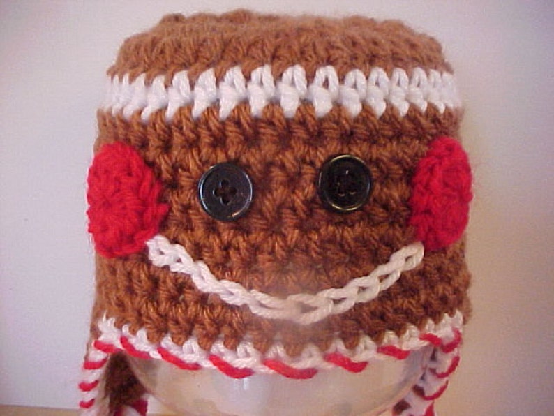 Gingerbread Hat Girl or Boy Crocheted Ear Flap Hat NB to 24 Months Size ...