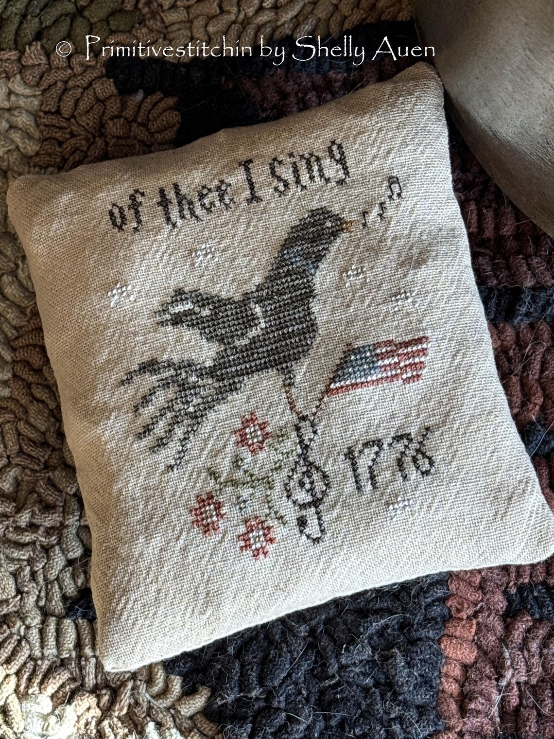 New 2025! Primitive Americana Cross Stitch of Thee I Sing Pillow Tuck ...