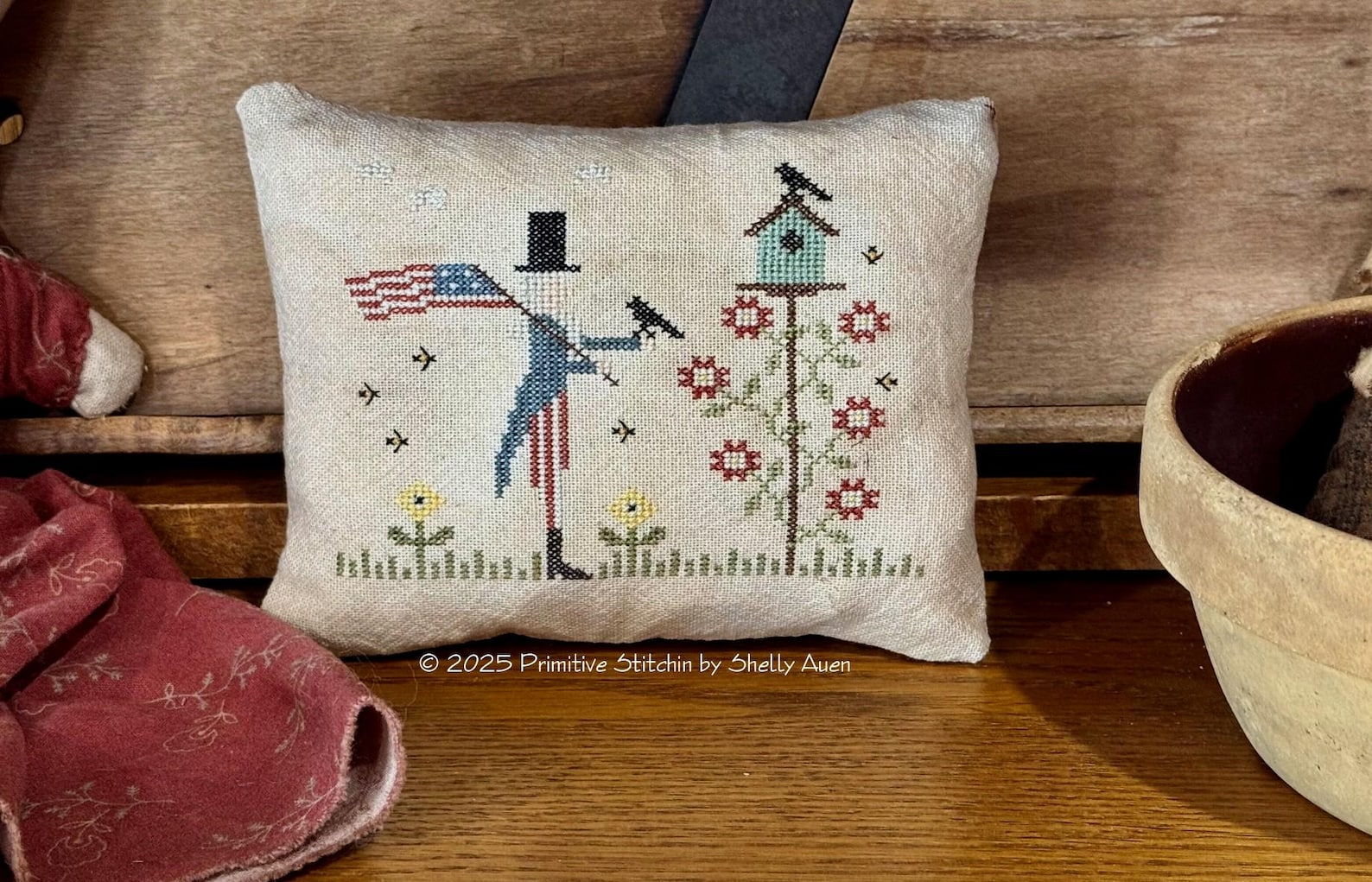 New 2025! Uncle Sam's Garden Primitive Cross Stitch Pillow Keep PDF ...