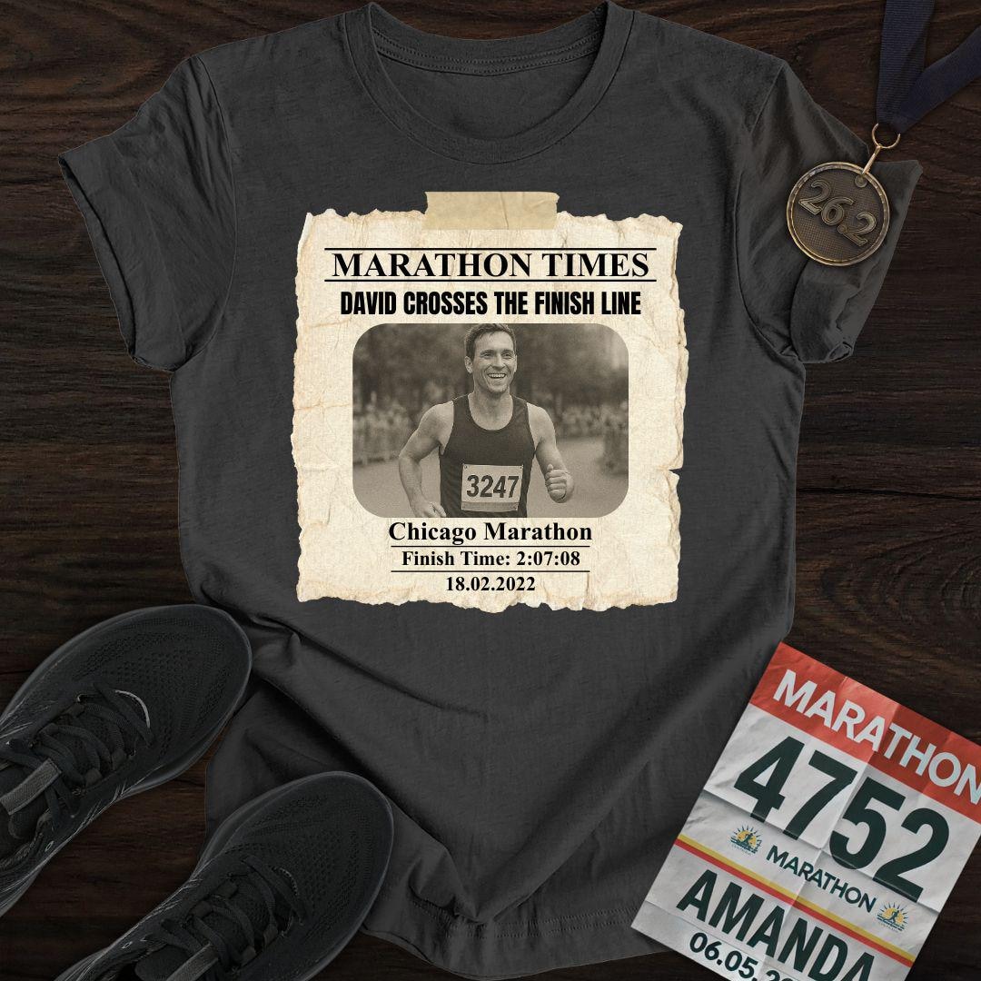 Personalized Marathon Finisher T-shirt: Vintage Newspaper Print, 26.2 ...