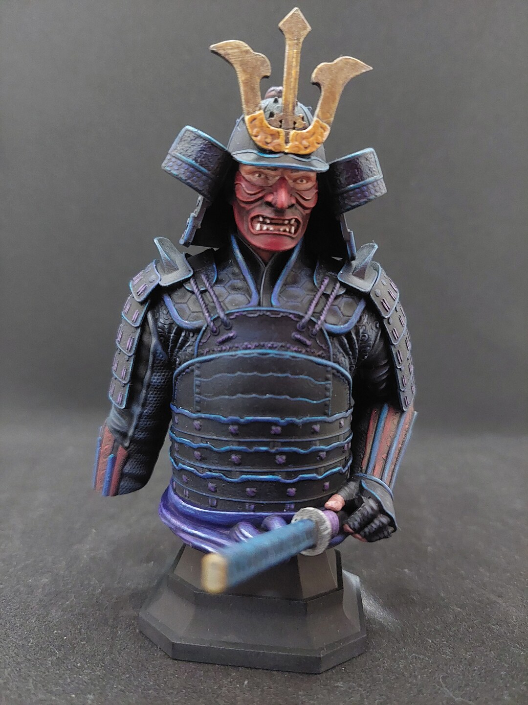 Painted Samurai Wearing Oni Mask - 3d Resin Printed Bust - Etsy