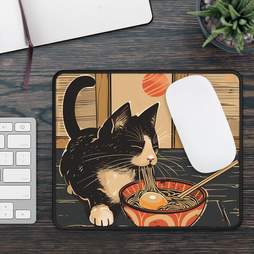 Cat Eating Ramen Desk Mat, Cute Cat Mouse Pad, Funny Cat Keyboard ...
