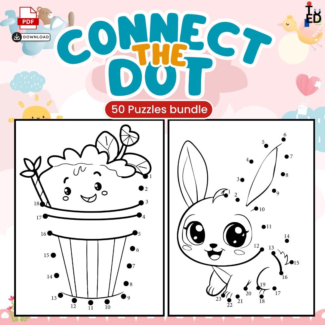 Dot to Dots / Connect the Dots Activity Book | 50 Puzzles | Printable ...