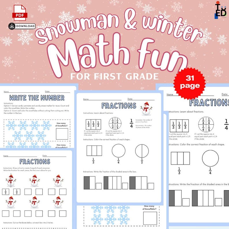 Snowman and Winter Math Fun | 31 Engaging Worksheets & Activities | 1st ...