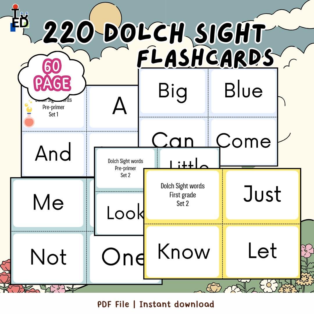 Dolch 220 Sight Words Flashcards | Essential Words for Early Reader ...