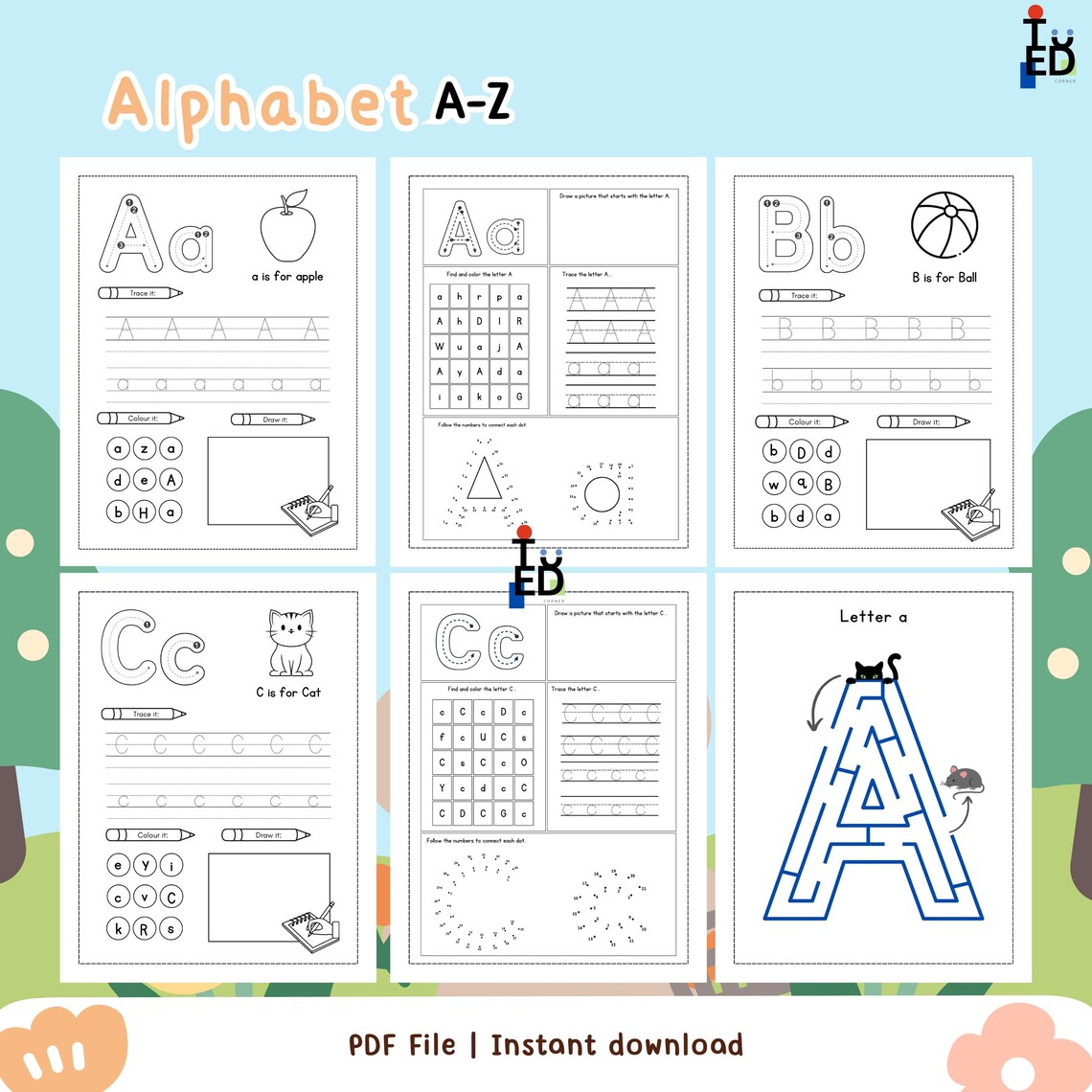Printable Alphabet Preschool Bundle / Preschool Pre-k + Kindergarten ...