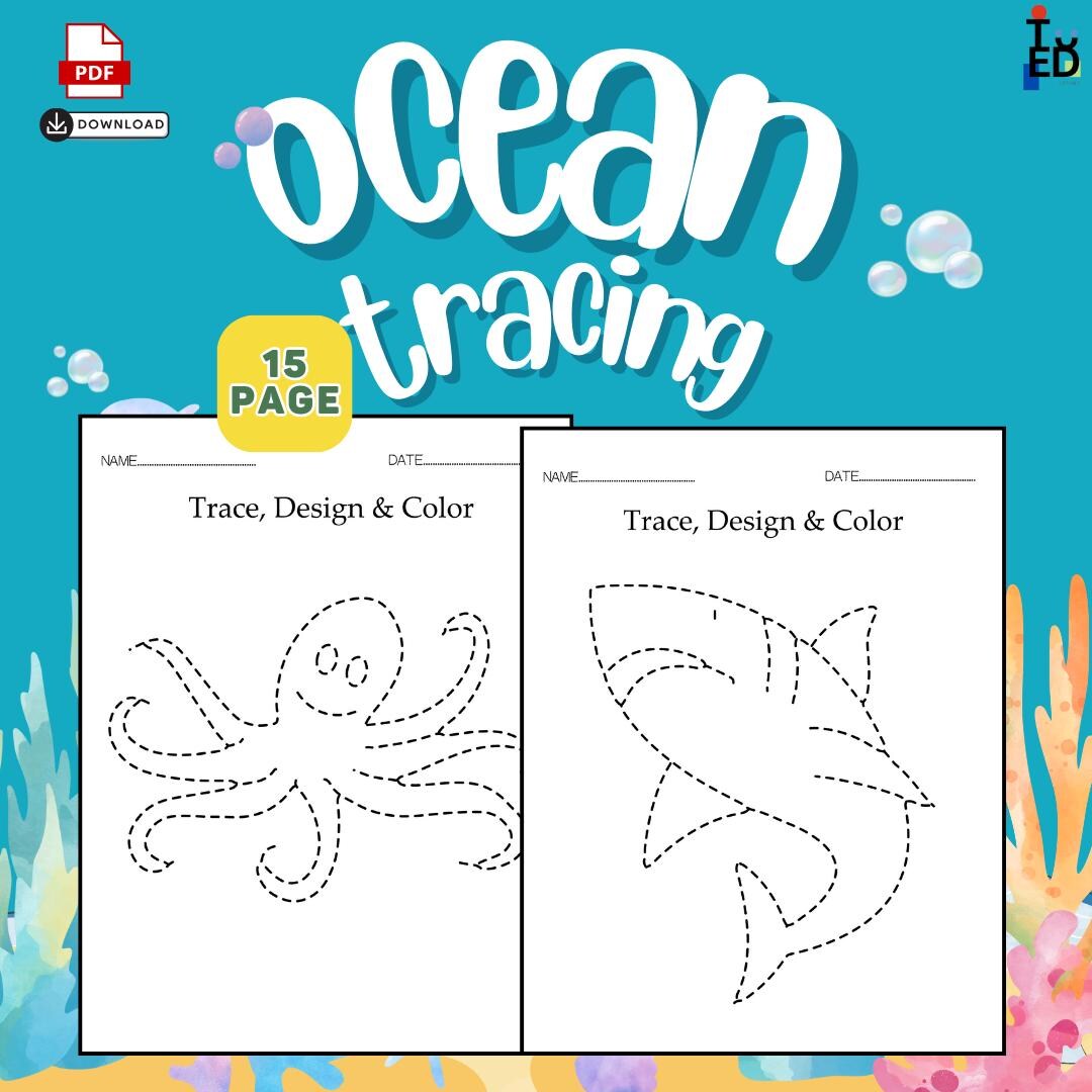 Ocean Animals Picture Tracing | Color Activity Book for Kids | Pre-k to ...