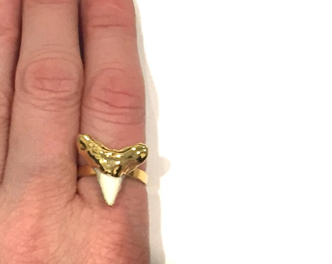 Dara Ettinger Single Stone Natural White Shark Tooth Ring in 14kt Gold ...