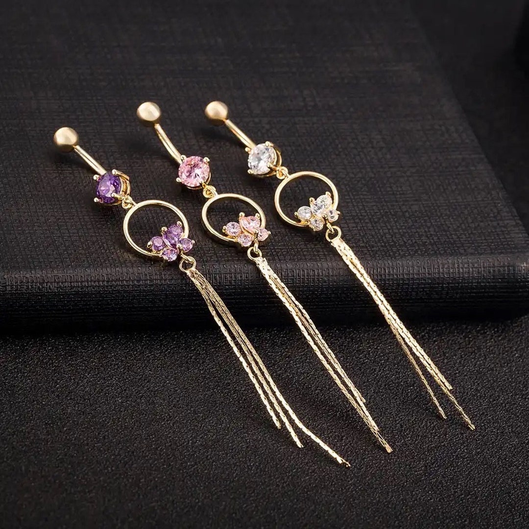 Long Belly Bar: Navel Ring, Belly Button Ring, Navel Bar, Body Jewelry ...