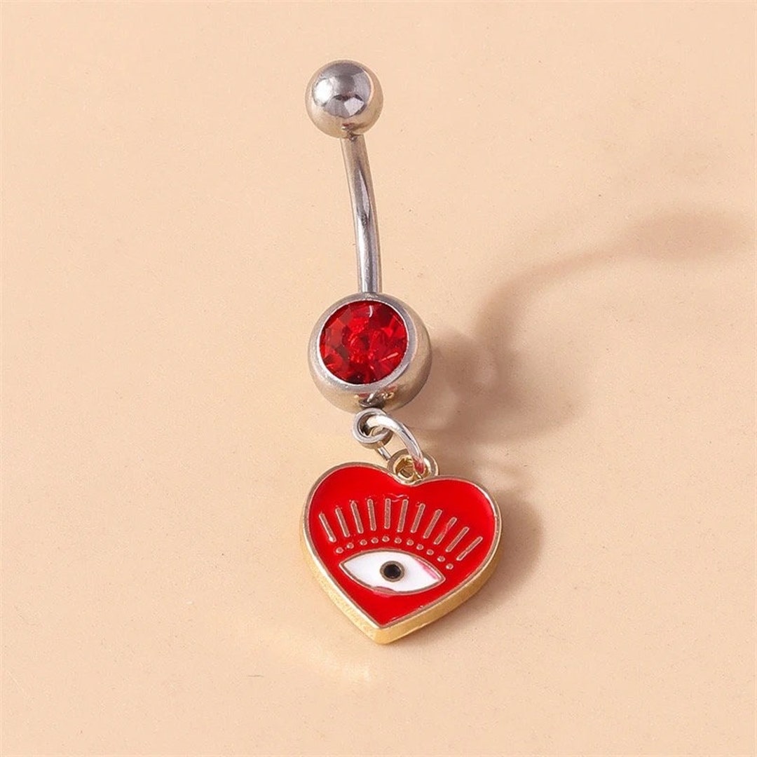 Belly Button Rings: Heart Belly Bar, Navel Bar, Navel Ring, Red Belly ...
