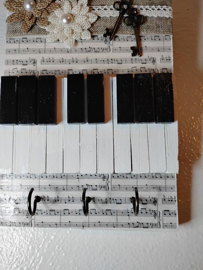 Handmade Wood Key Holder. Has Sheet Music Background W/ Wood "piano ...