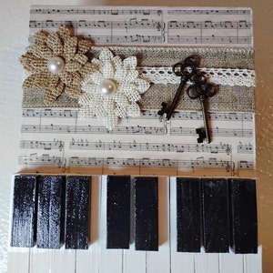 Handmade Wood Key Holder. Has Sheet Music Background W/ Wood "piano ...