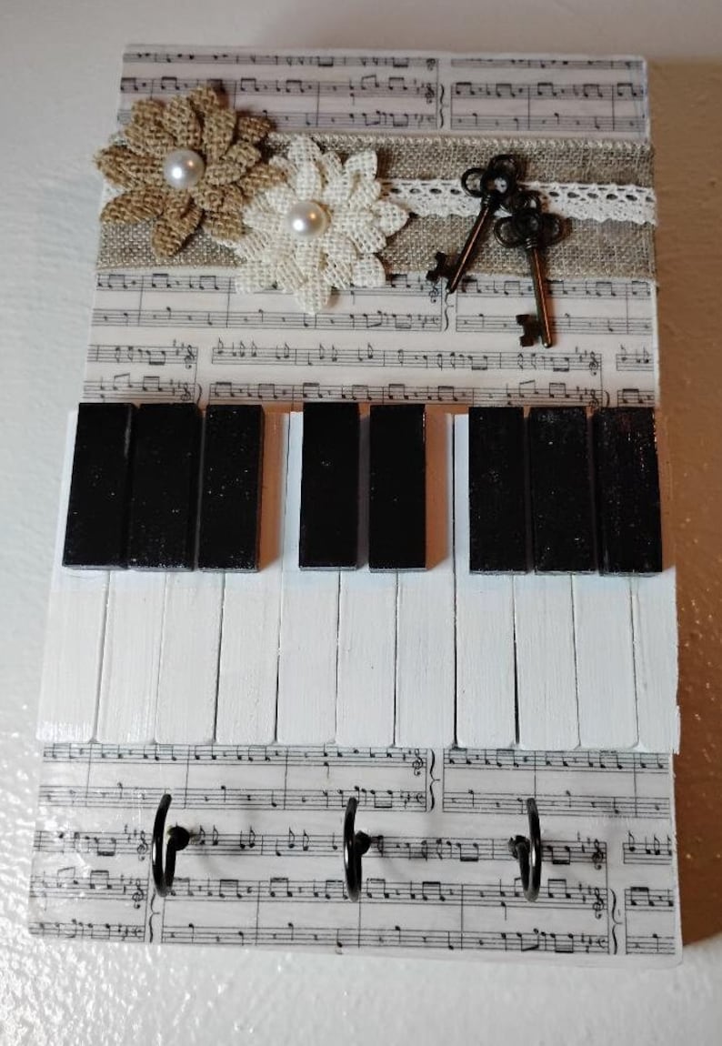 Handmade Wood Key Holder. Has Sheet Music Background W/ Wood "piano ...