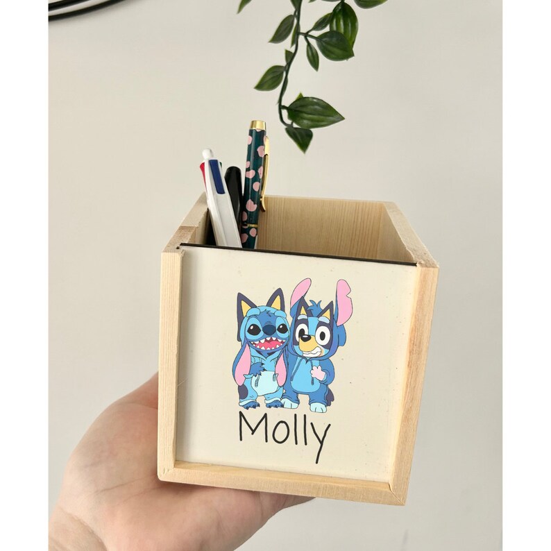 Bluey & Stitch Pen Pot, Pencil Pot, Wooden Stationary Pot, Pen Tidy ...