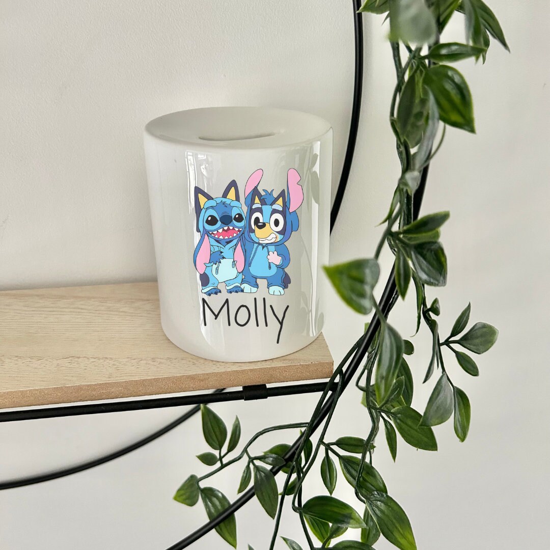 Blue & Stitch Money Box, Childrens Money Box, Personalised Money Box ...