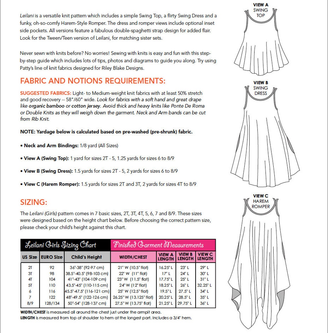 Leilani Girls Swing Top Swing Dress Harem Romper PDF - Etsy