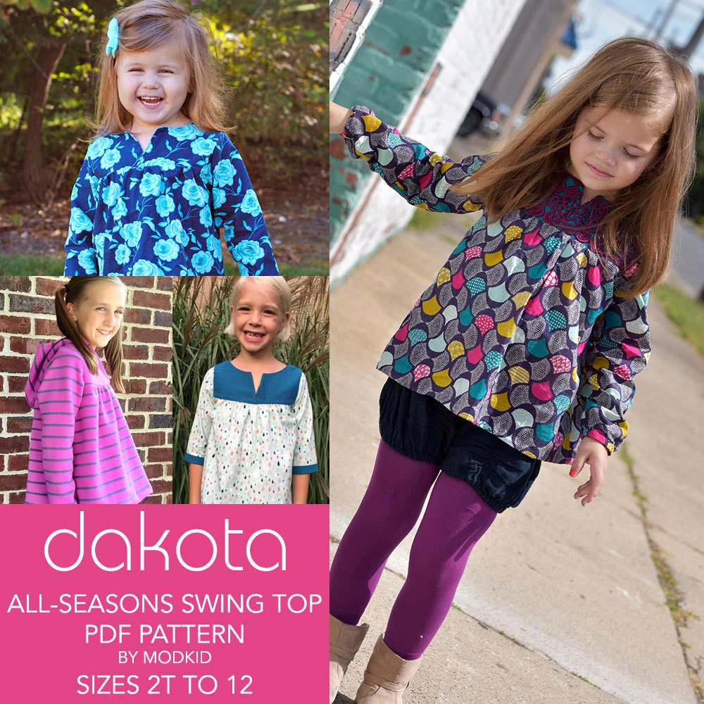 Dakota Swing Top PDF Downloadable Pattern by MODKID... Sizes 2T to 12 ...