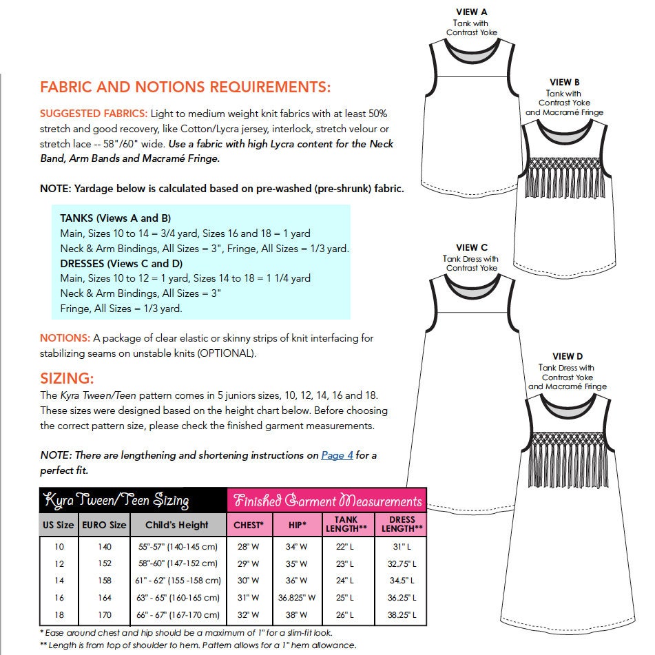 Kyra Tween Teen Dress Top Tank PDF Downloadable Pattern by Modkid ...