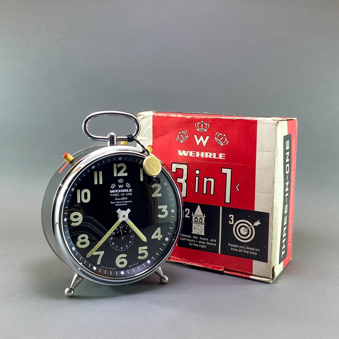 1960s Wehrle Table Clock, New Old Stock Vintage Wehrle Three in One ...