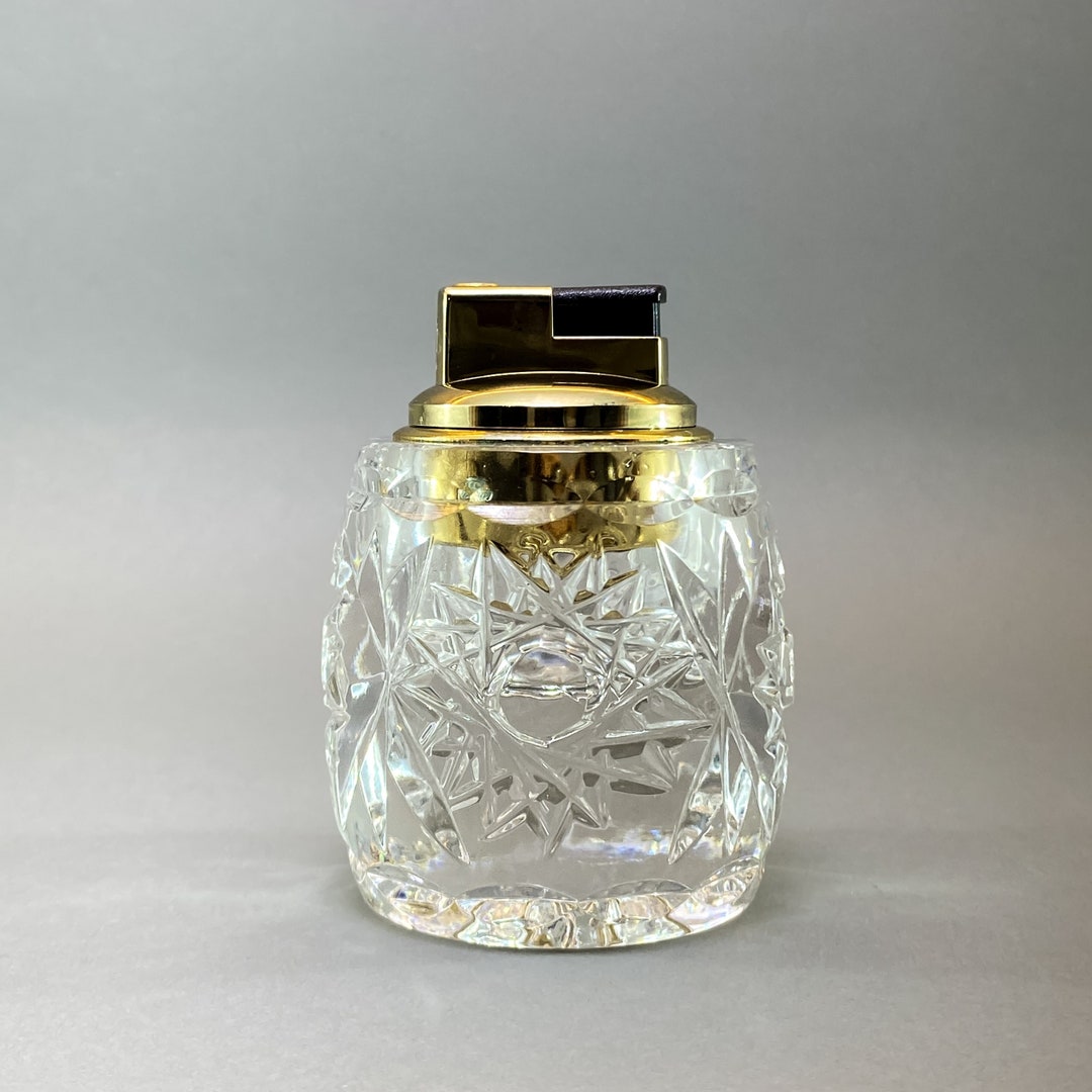1980s Crystal Table Lighter, Vintage Handcrafted Tabletop Lighter, Mid ...