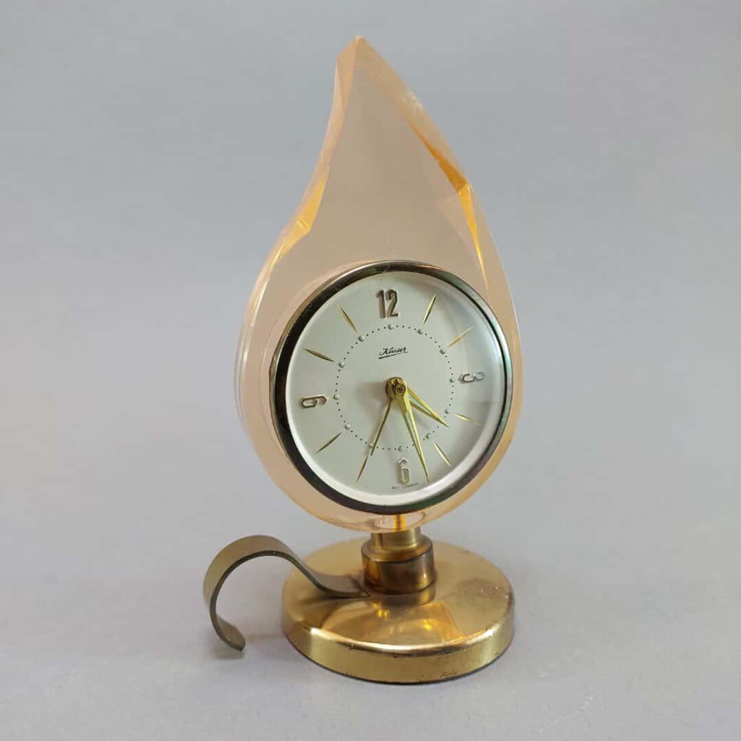 1960s Kaiser Acrylic Tear Drop Clock, Mid Century Modern Brass Desk ...