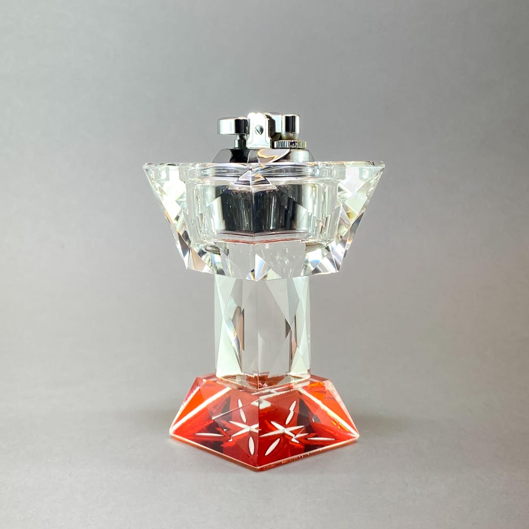 1970s Table Lighter, Vintage Crystal Glass Tabletop Lighter, Mid ...