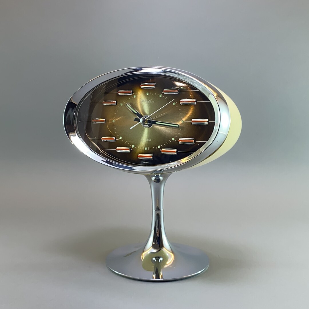 1970s Rhythm Table Clock, Vintage Space Age Pedestal Alarm Clock, Rare ...