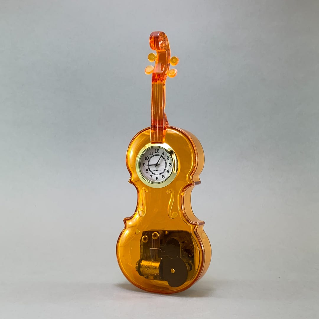 1990s Musical Table Clock, Vintage Transparent Violin Design Tabletop ...