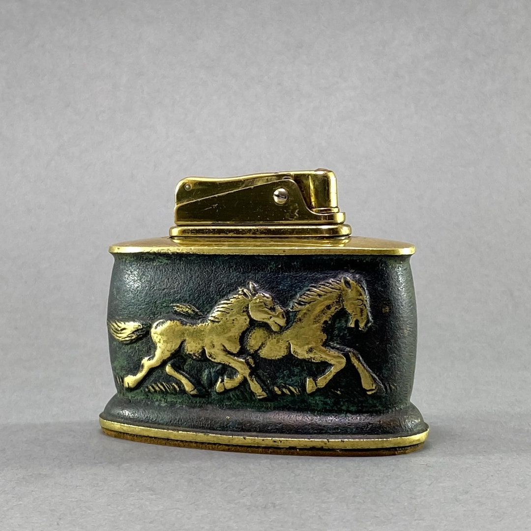 1960s Table Lighter, Vintage Horse Design Brass Made Tabletop Lighter ...