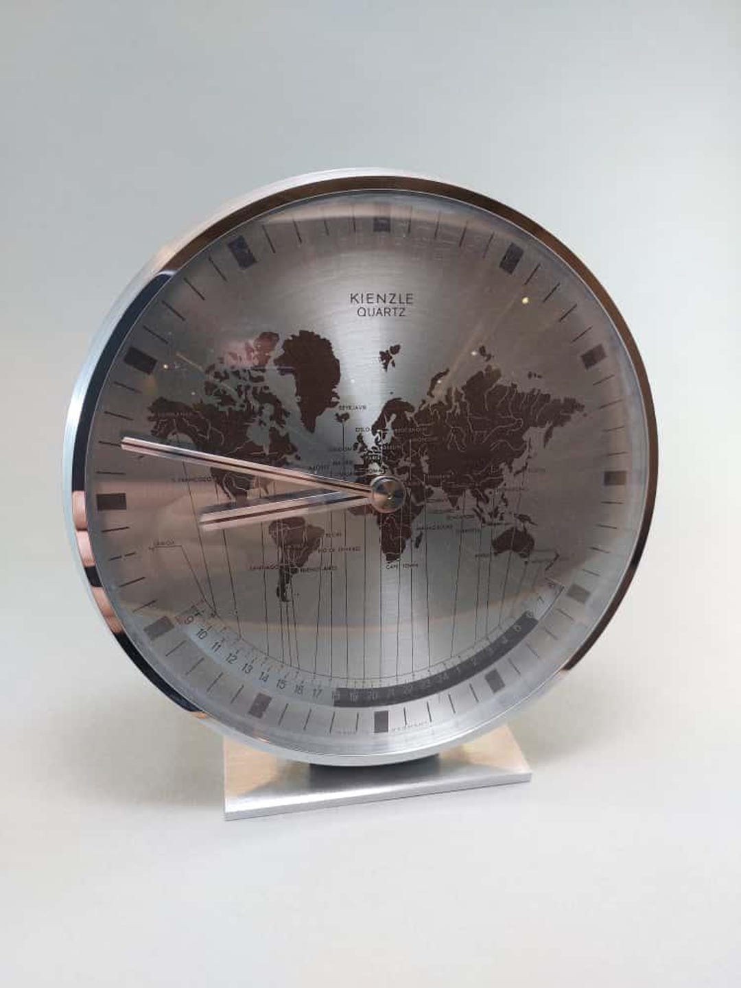 1970s Kienzle World Clock: Vintage Quartz Table Clock, Made in Germany ...