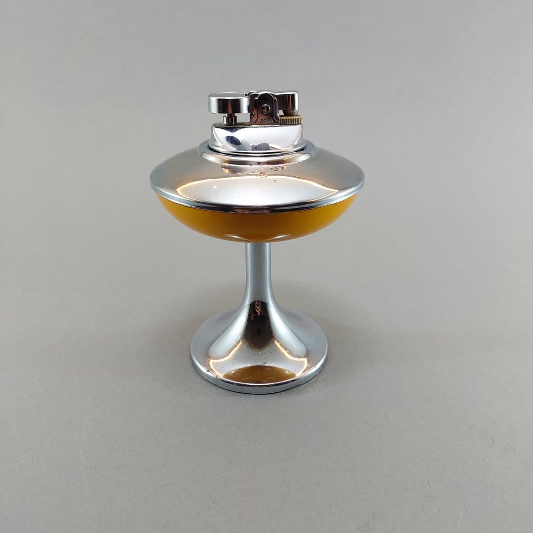 Vintage Space Age UFO Pedestal Table Lighter, Chrome Orange Mid Century ...