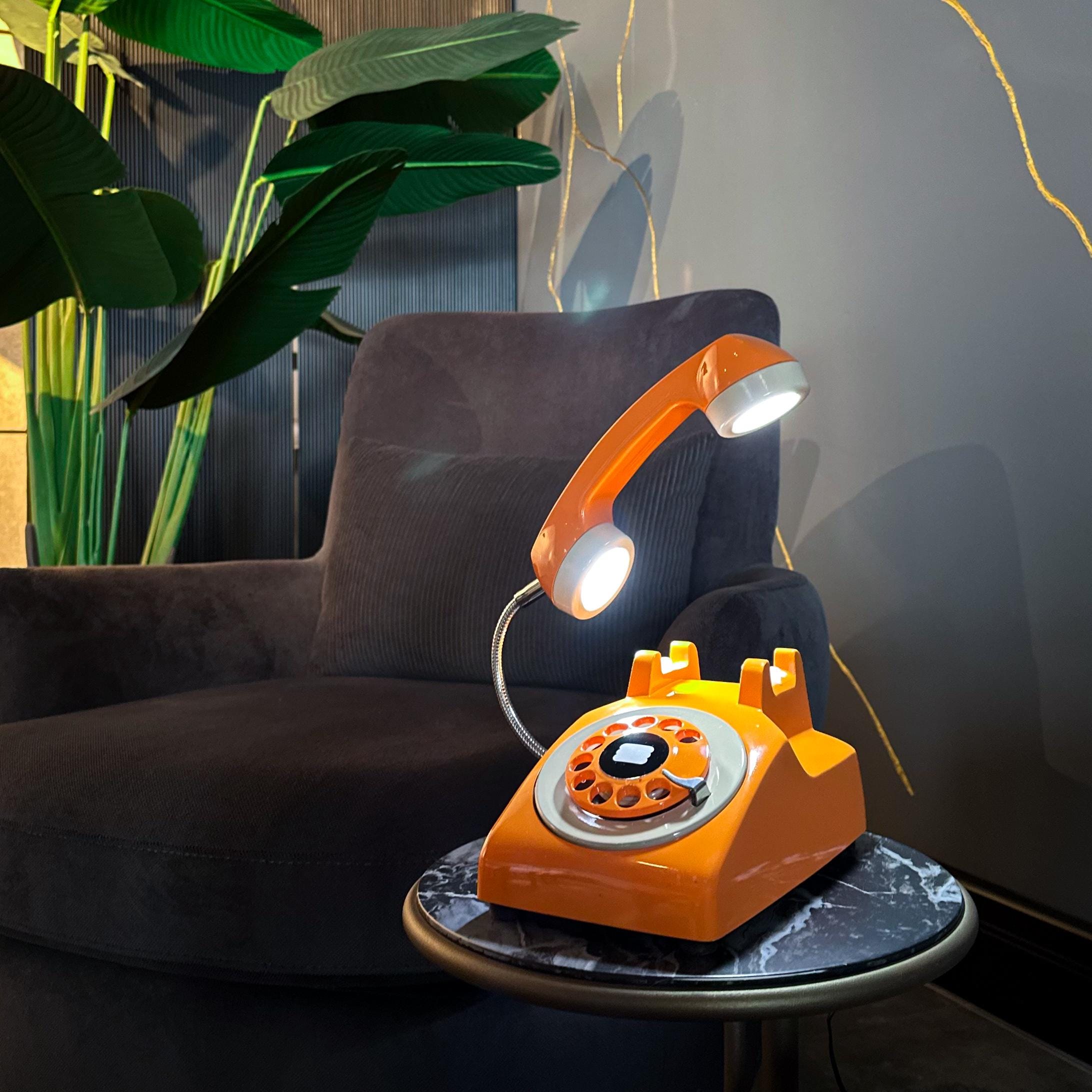 Restored Vintage Rotary Telephone Lamp: Retro Orange Desk Lighting - Etsy