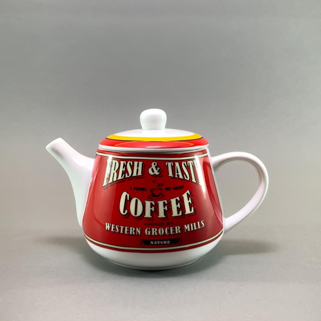 Vintage Coffee Teapot, Retro Fresh & Tasty Coffee Design Ceramic Teapot ...