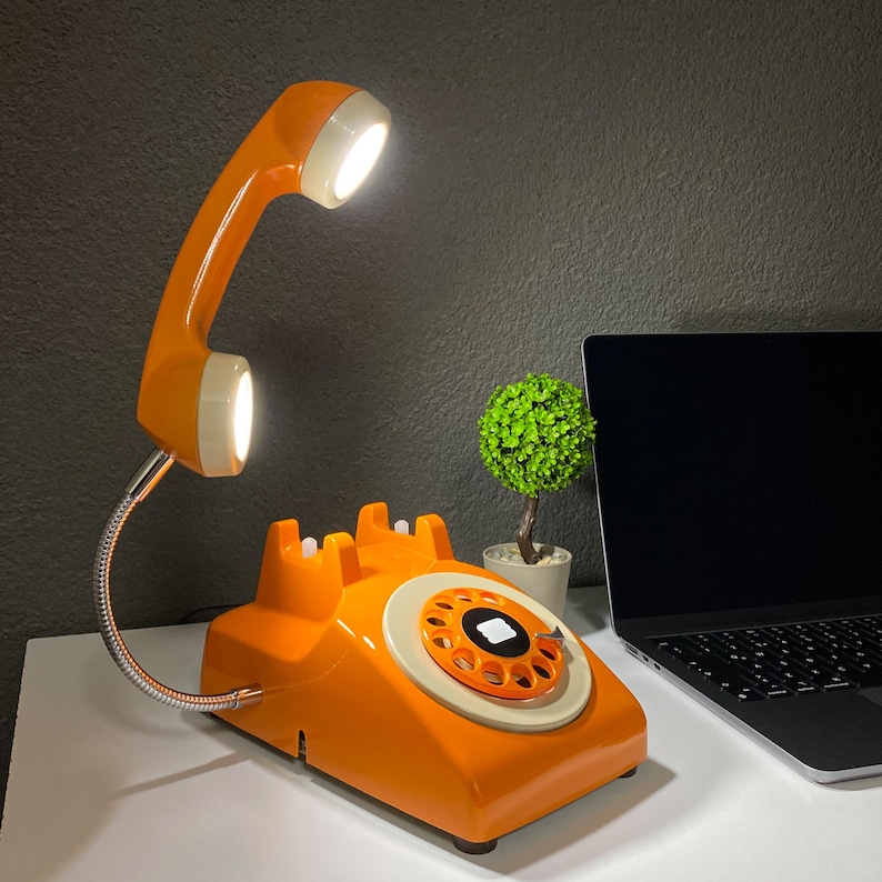 Restored Vintage Rotary Telephone Lamp: Retro Orange Desk Lighting - Etsy