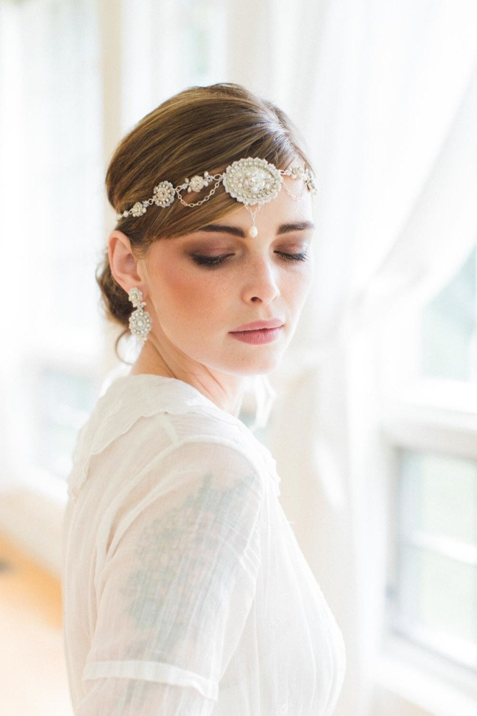 Edwardian Inspired Bridal Forehead Band Handmade Lace, Pearl & Crystal ...