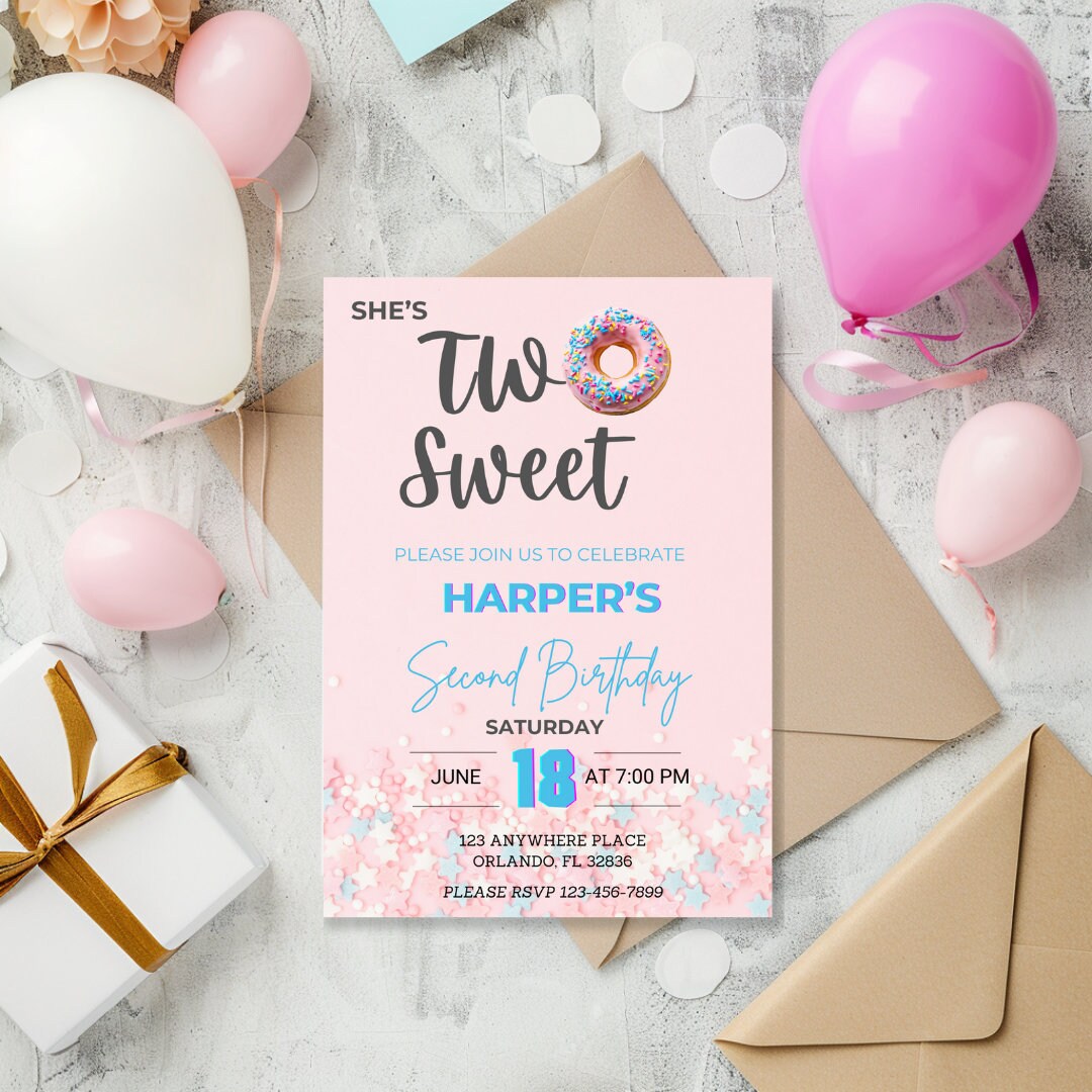 Two Sweet Birthday Invitation, Two Sweet Birthday Invite, Editable Two ...