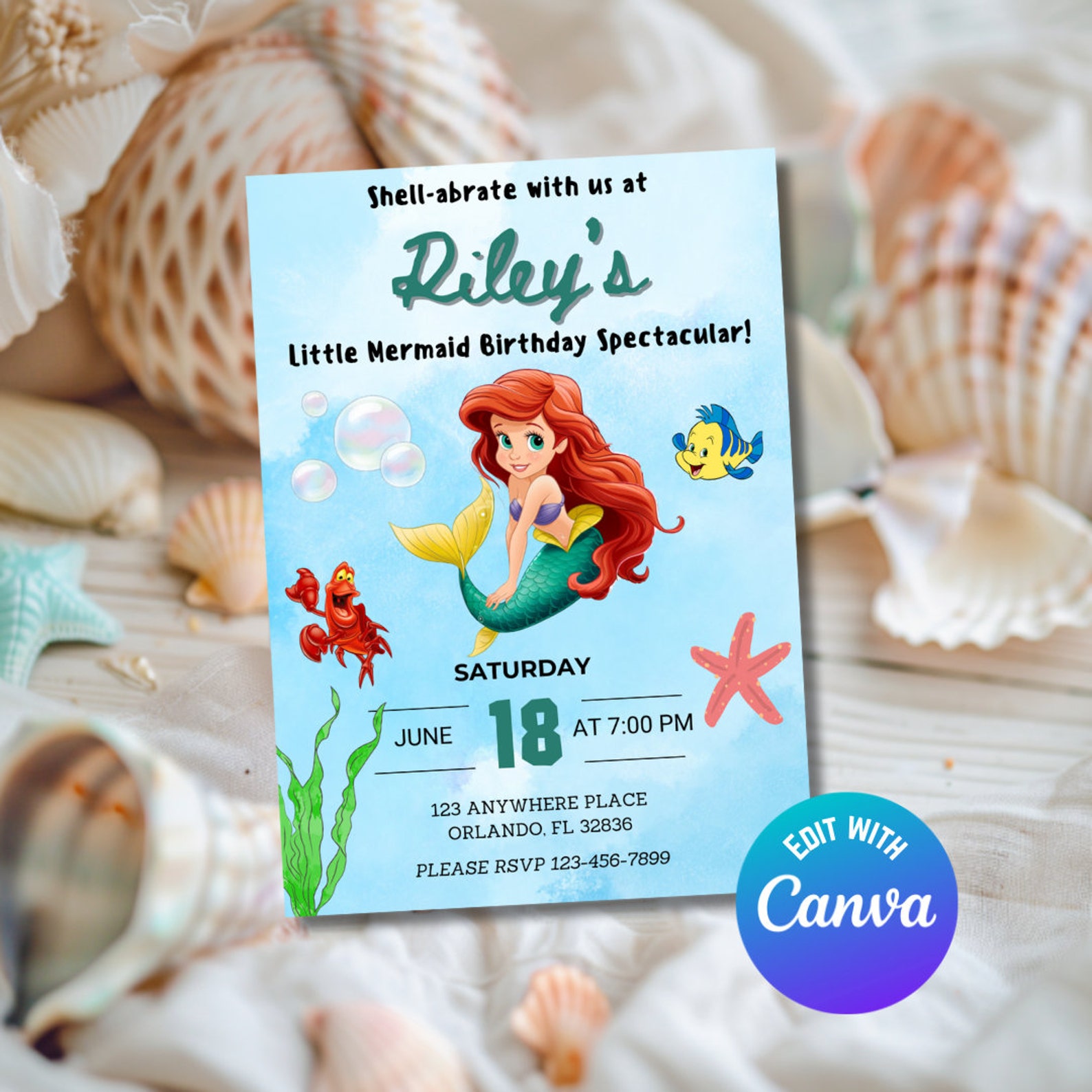 Little Mermaid Birthday Invitation, Ariel Birthday Invite, Editable ...