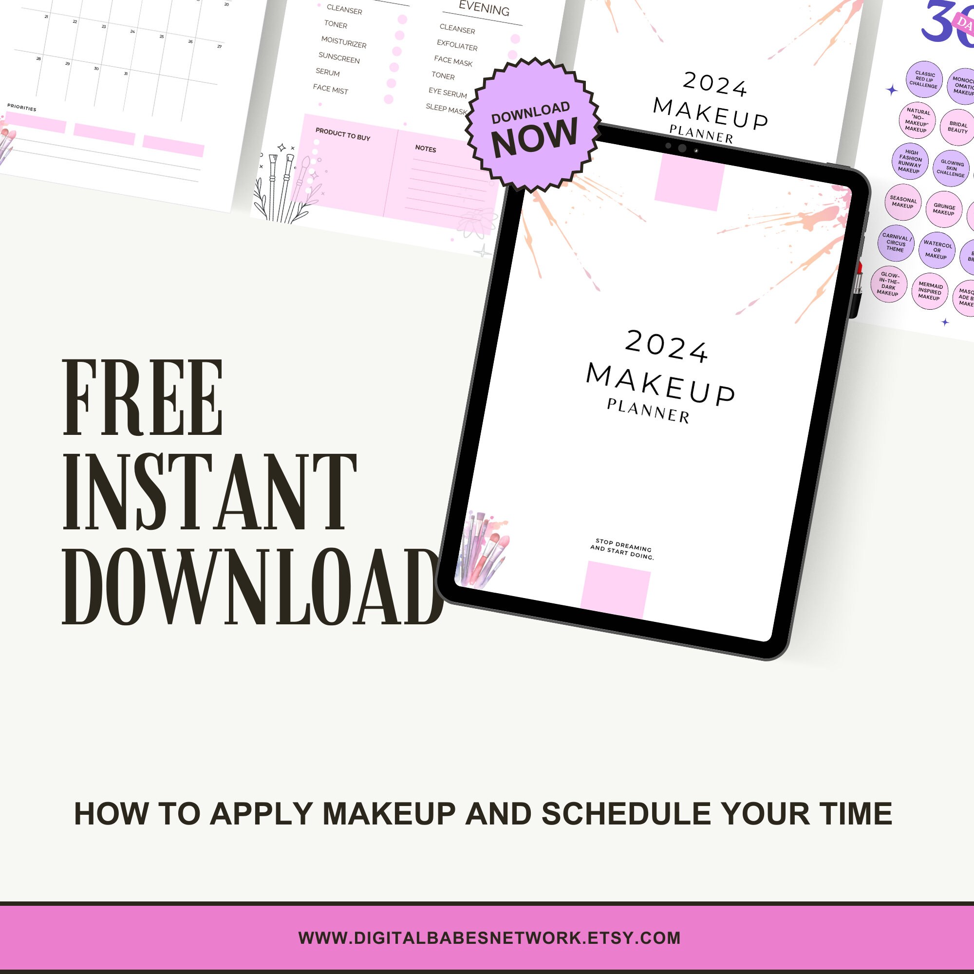 30-day Make up Looks Planner Routine Challenge, 2024 Monthly Makeup ...