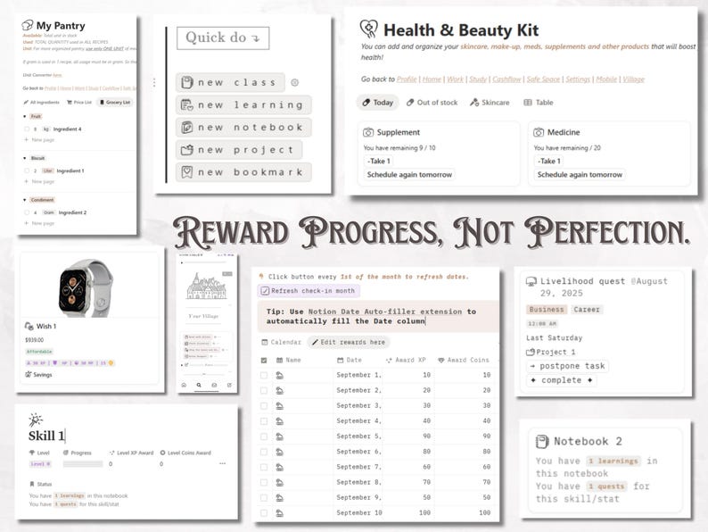 Minimalist Gamified Life Planner Notion Template: RPG Habit Tracker ...